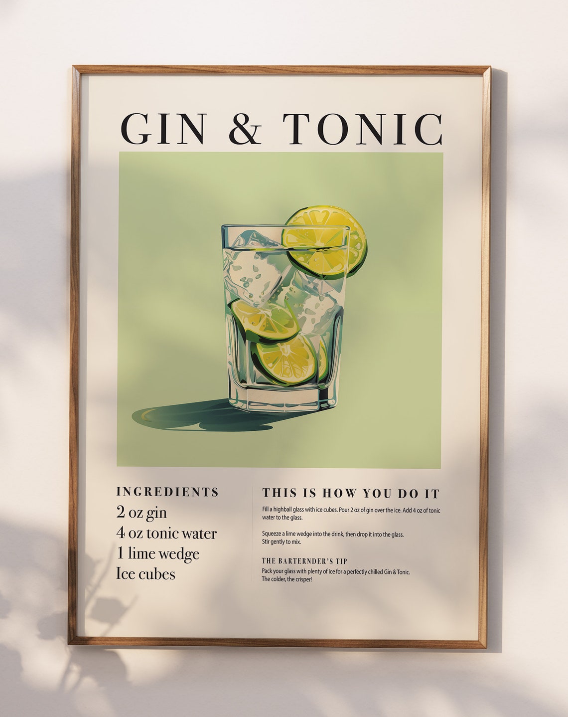 Gin and Tonic Cocktail Print | Cocktail Poster | Retro Cocktail Print ...
