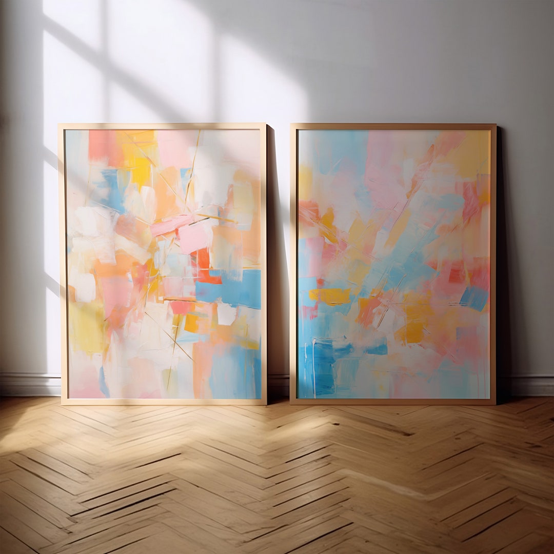 Set of 2 Abstract Printable Wall Art | Pastel Abstract Art Print ...