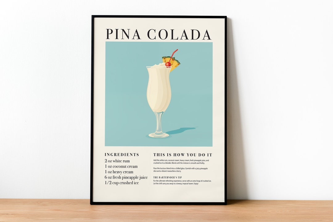 Pina Colada Cocktail Print | Cocktail Poster | Retro Cocktail Print ...