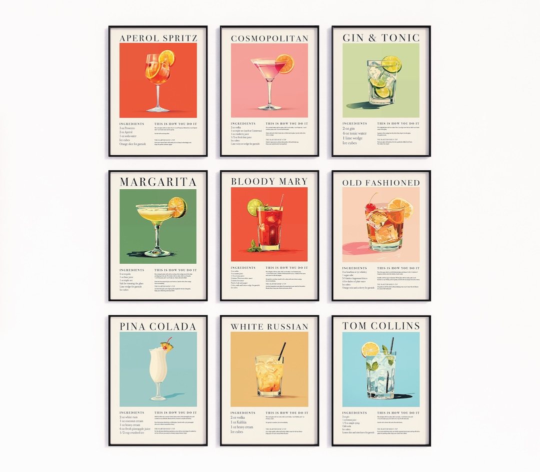 Retro Cocktail Prints: Classic Cocktails Poster Set (digital Download ...