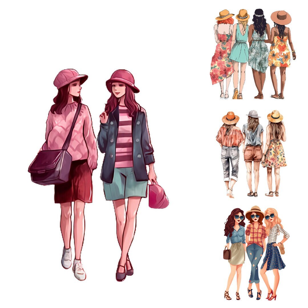 4 Best Friends Clipart Bundle: Classy Group Love, Nostalgia, and Girly ...