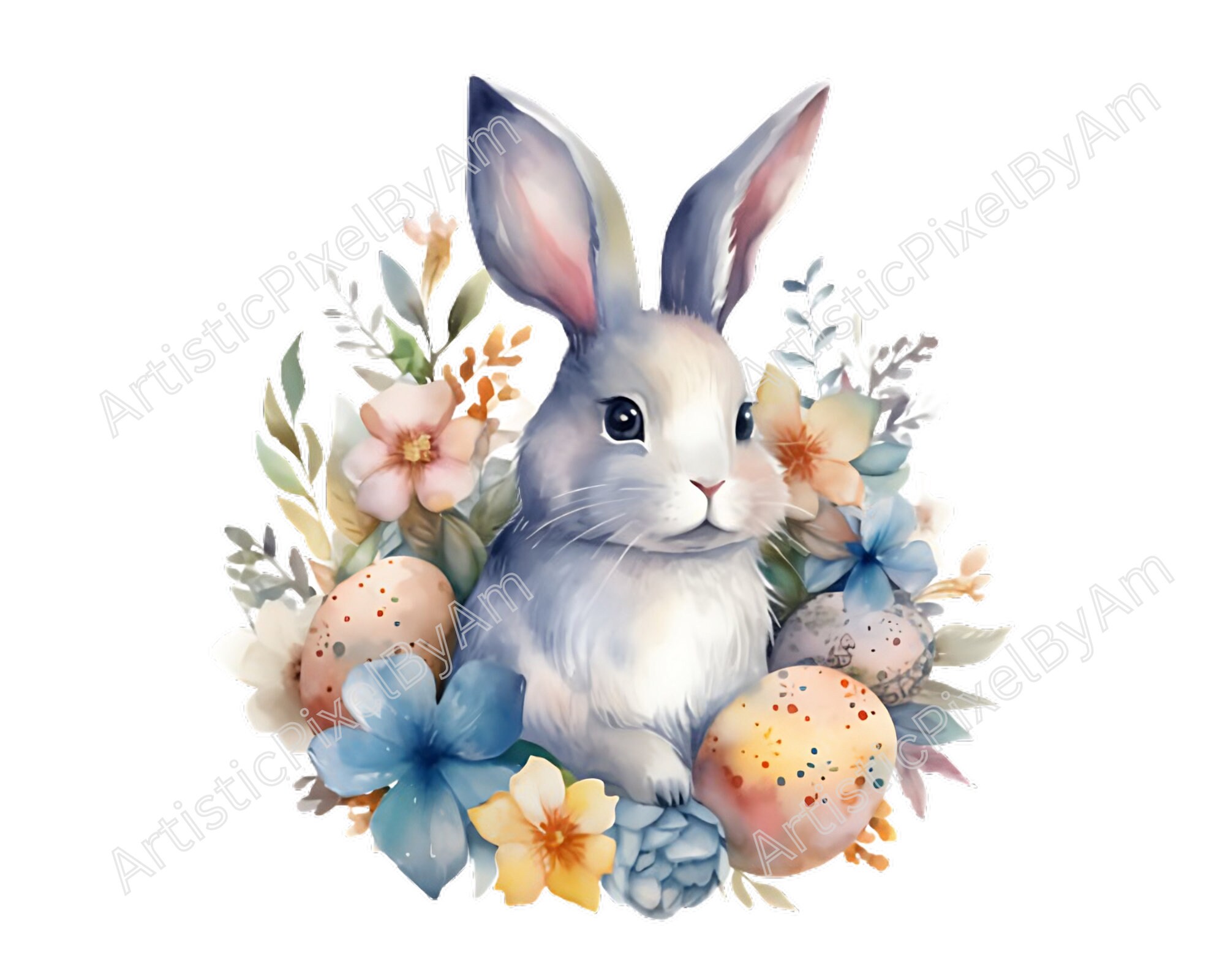 Adorable Easter Bunny Clipart Set: Watercolor Rabbit Art for Holidays ...