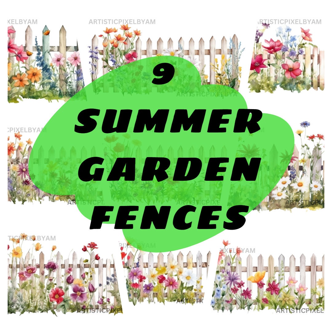 9 Watercolor Summer Garden Fences High Quality Summer and Spring ...
