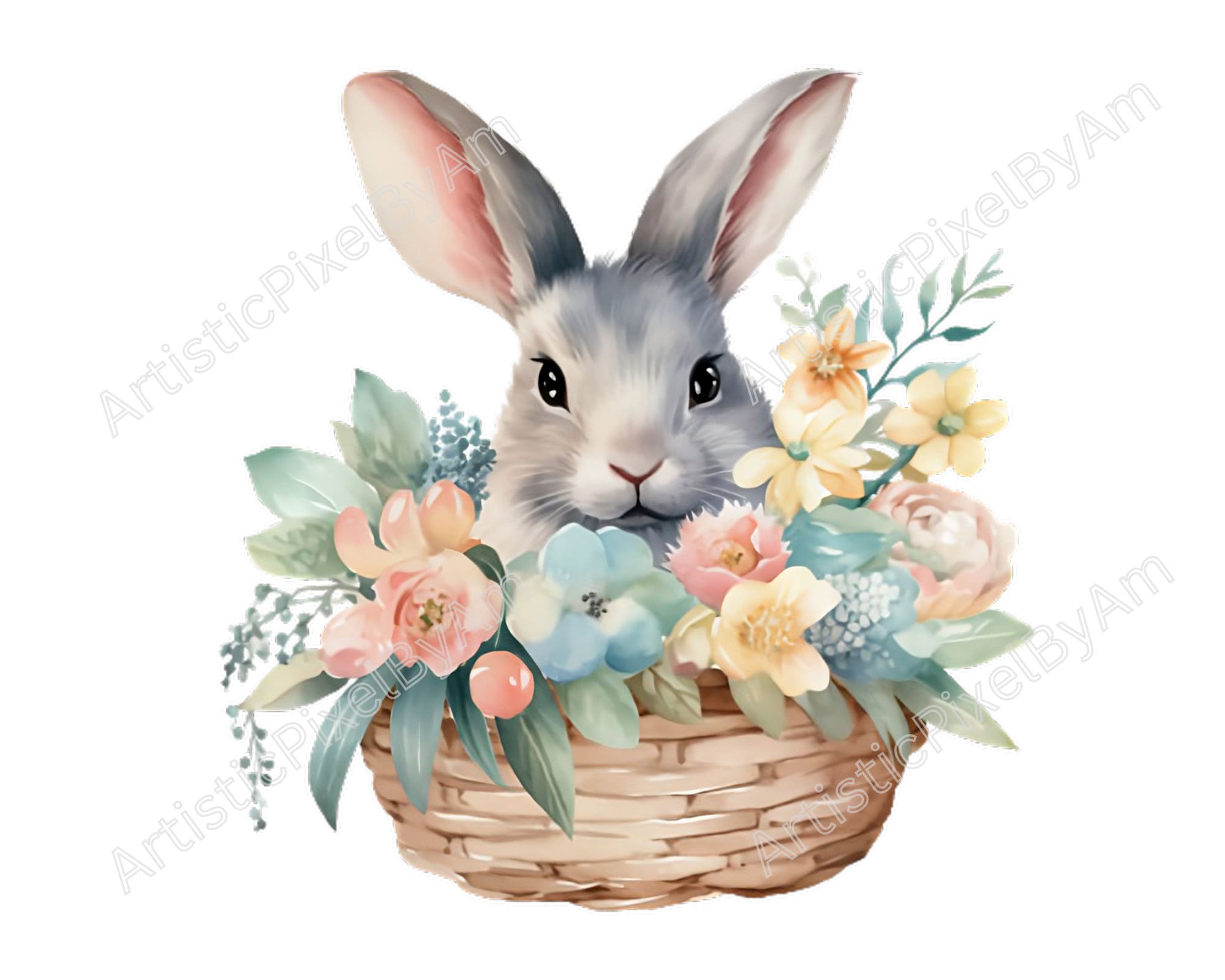 Adorable Easter Bunny Clipart Set: Watercolor Rabbit Art for Holidays ...
