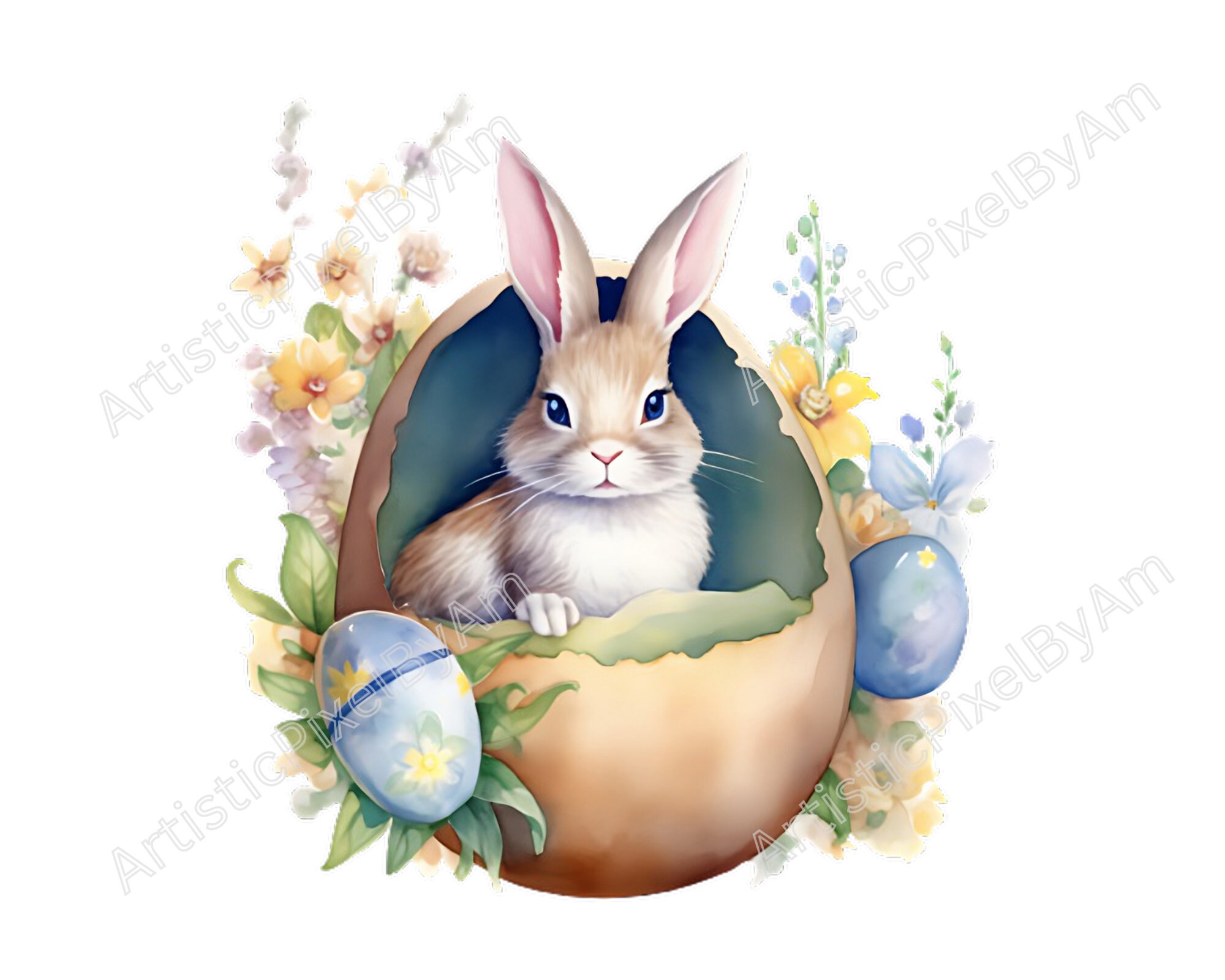 Adorable Easter Bunny Clipart Set: Watercolor Rabbit Art for Holidays ...
