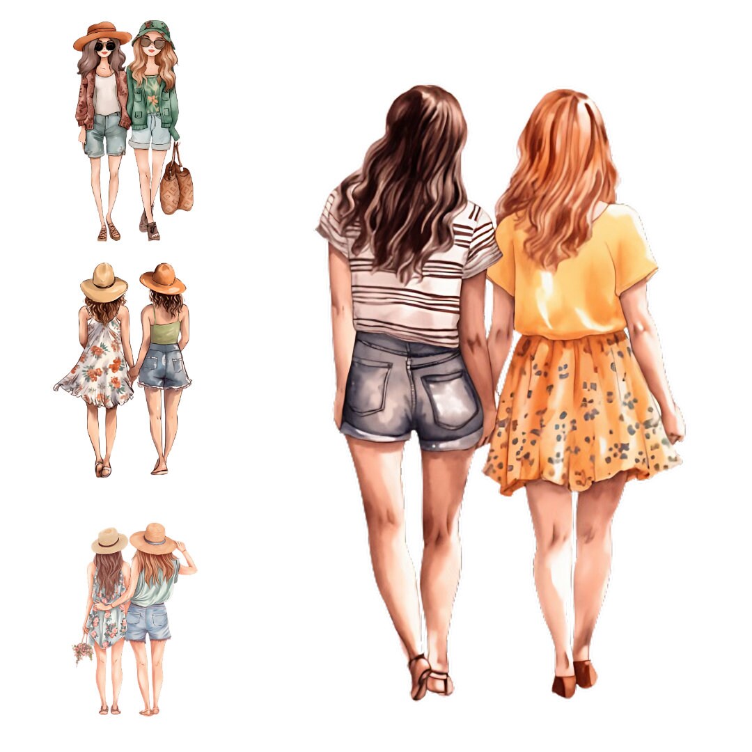 4 Best Friends Clipart Bundle: Girly Friendship, Fashion, and Classy ...