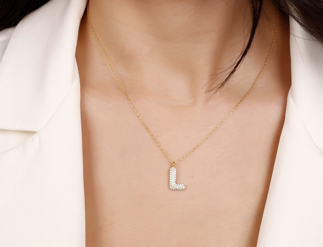 Minimalist Initial Necklace,gold Color Zircon Stone Necklace,letter 'L ...