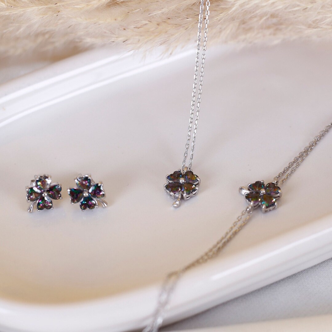 Mystic Topaz Clover Jewelry Set, Minimalist Sterling Silver Necklace ...