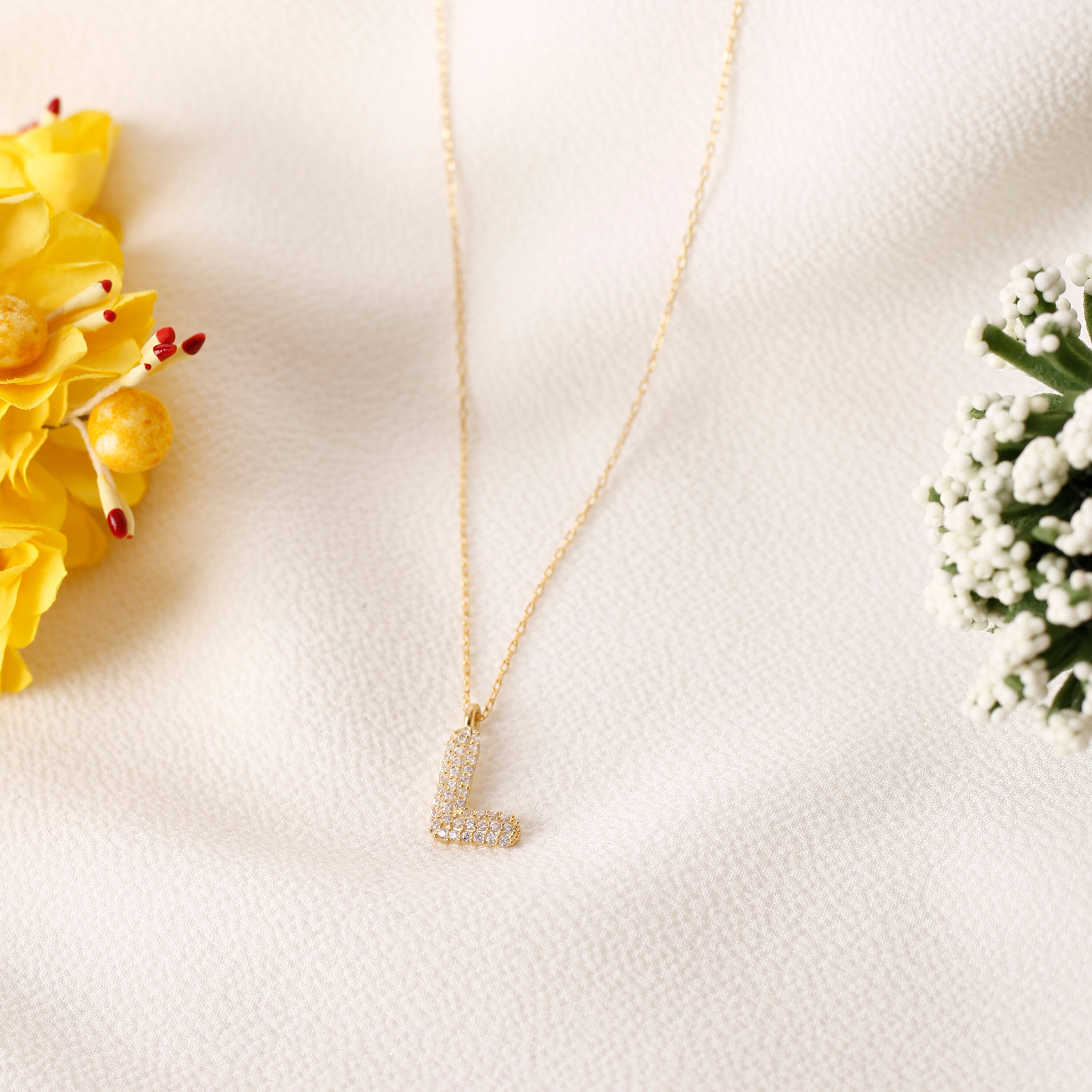 Minimalist Initial Necklace,gold Color Zircon Stone Necklace,letter 'L ...