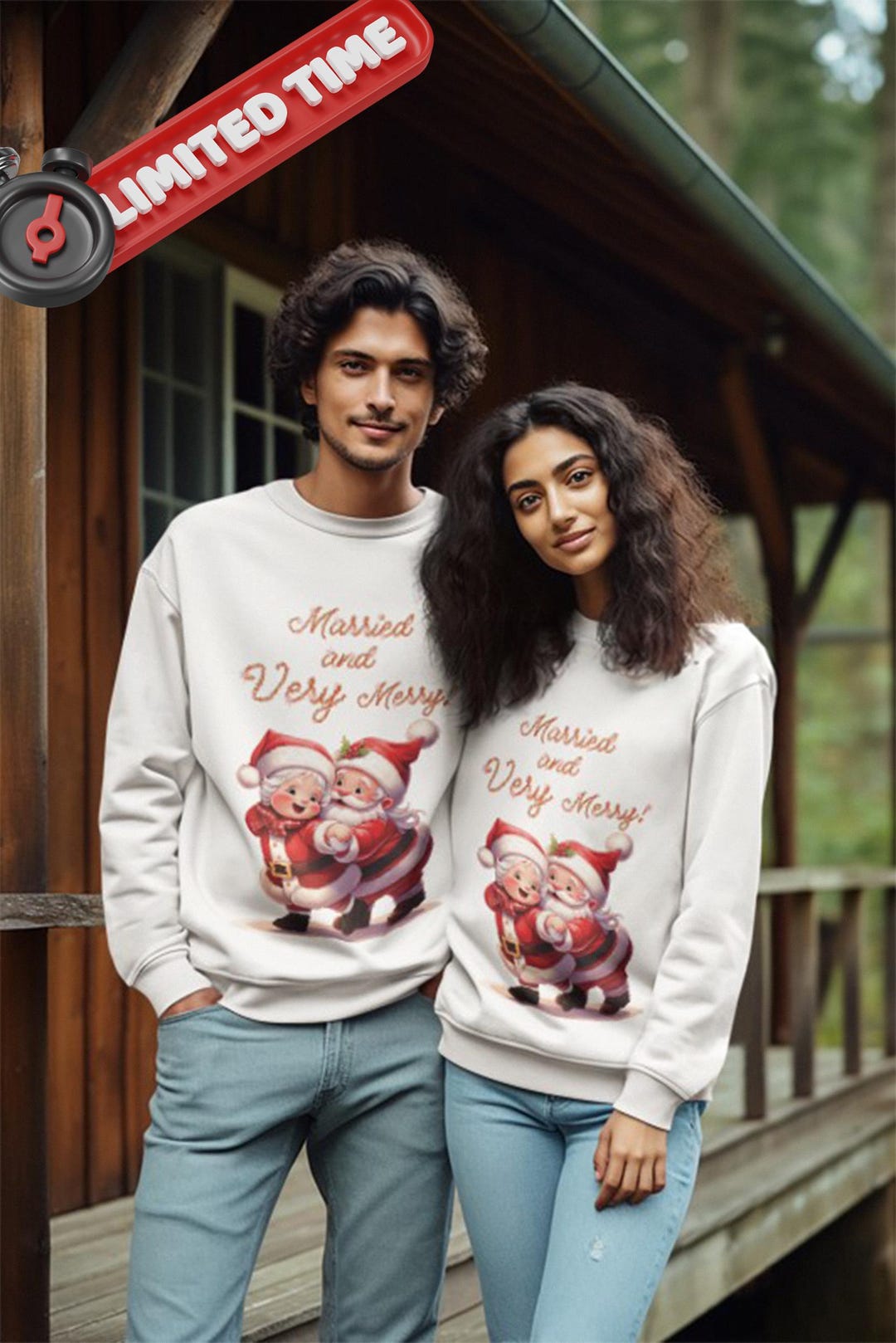 Mr. and Mrs. Claus Festive Glitter Holiday Jumper Xmas Couple Clothing ...