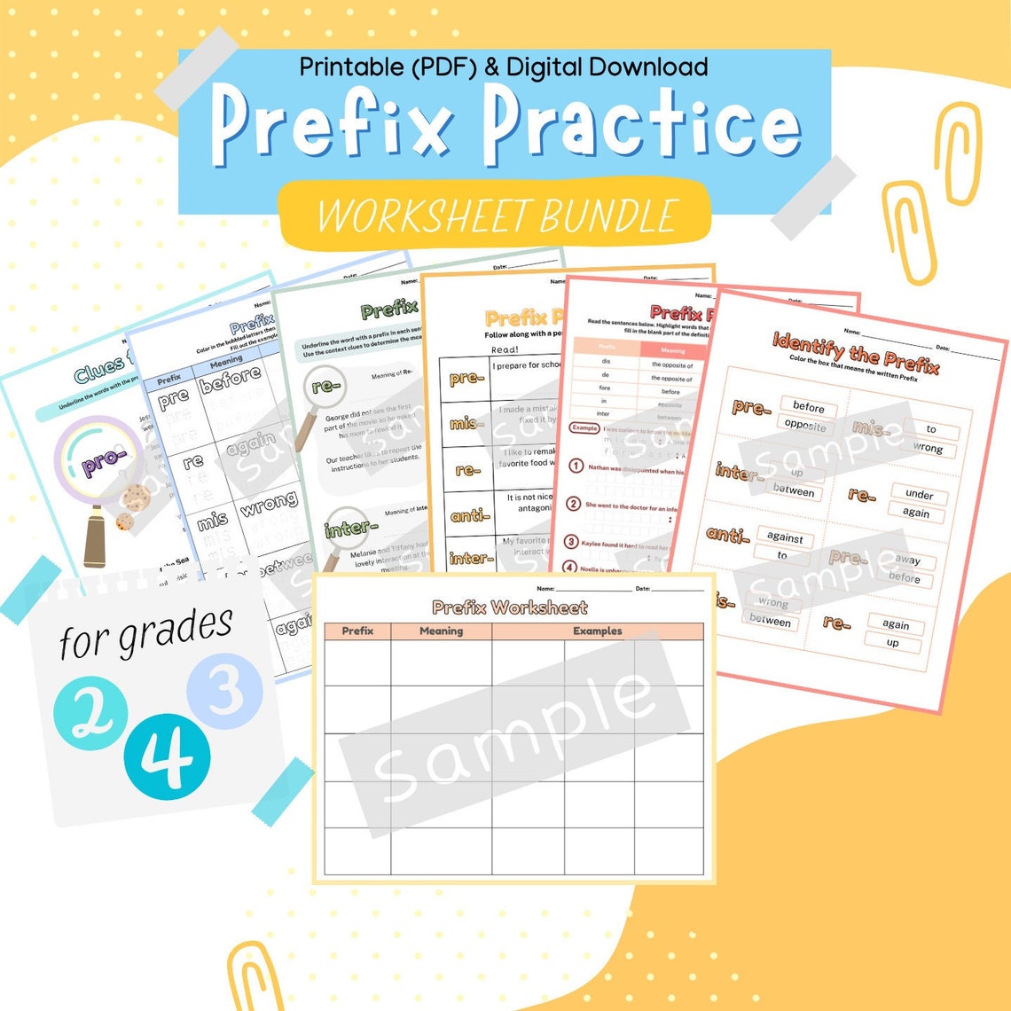 Prefix Worksheet Bundle for Elementary Practice Colorful Grammar ...