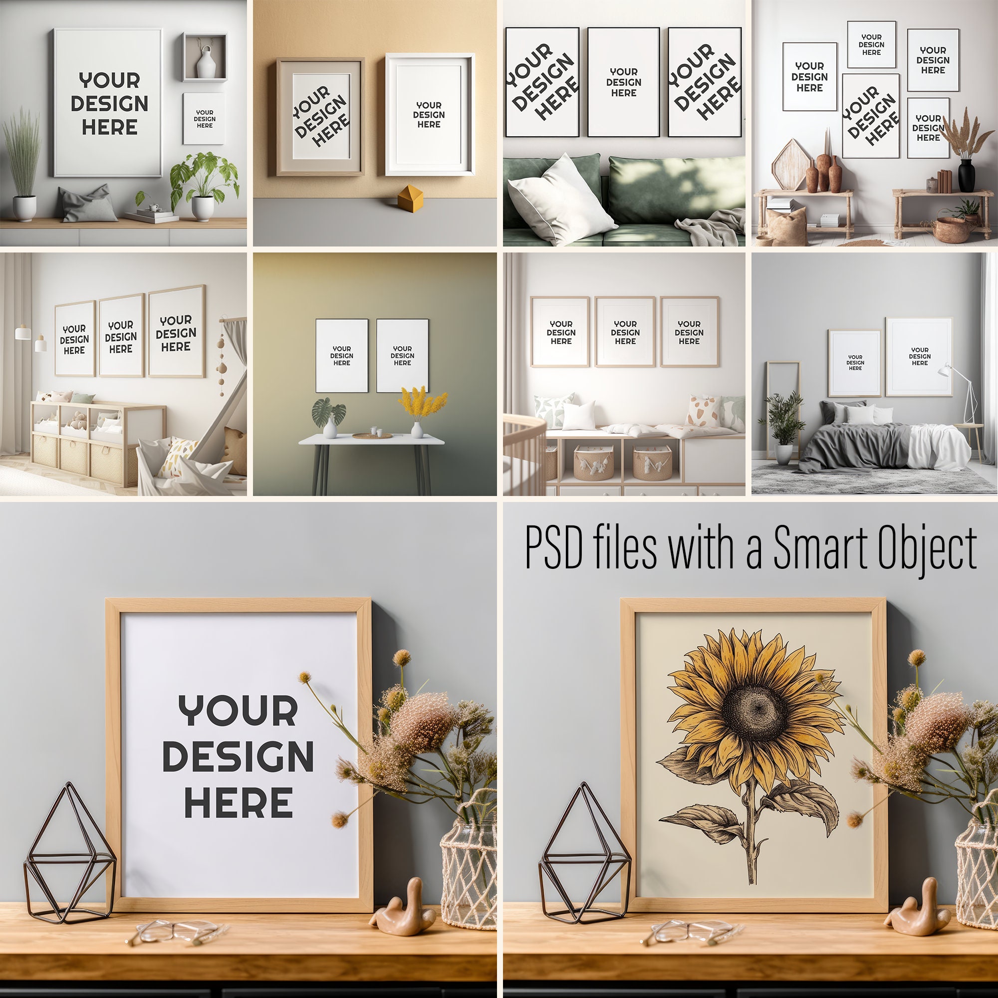 50 Frame Mockups, Wall Art Mockup, Minimalist Boho Mockups, Wall Art ...
