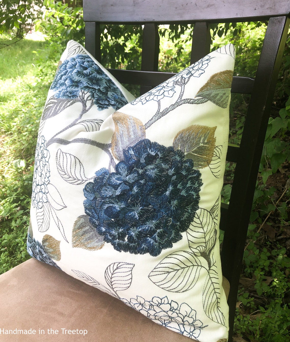 Blue Hydrangeas Embroidered Pillow Cover - Etsy