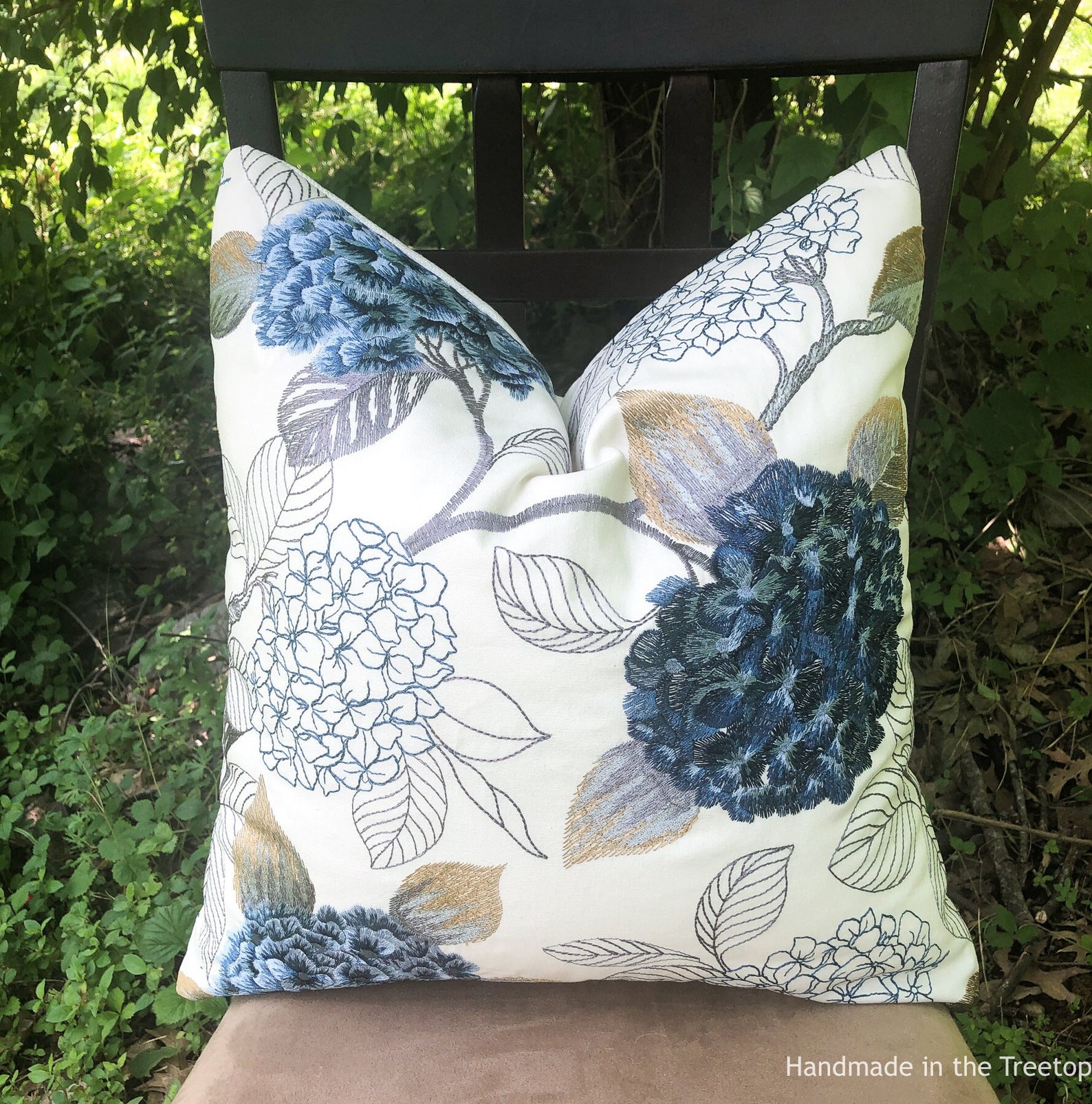 Blue Hydrangeas Embroidered Pillow Cover - Etsy