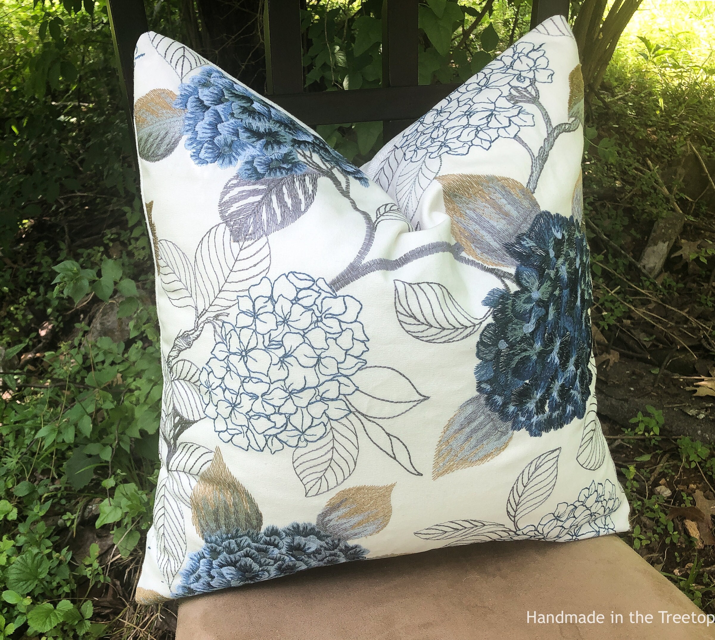 Blue Hydrangeas Embroidered Pillow Cover - Etsy