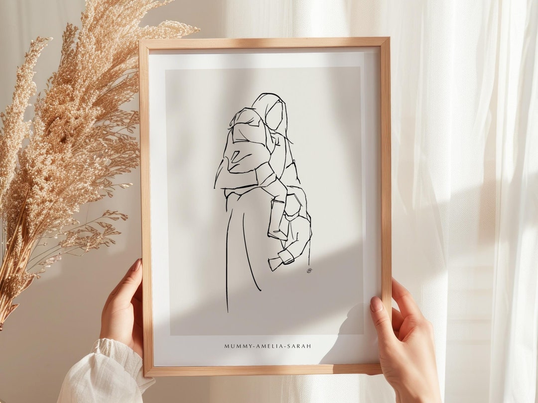 Mothers Day Print, Mother and Children Drawing, Mother and Children ...