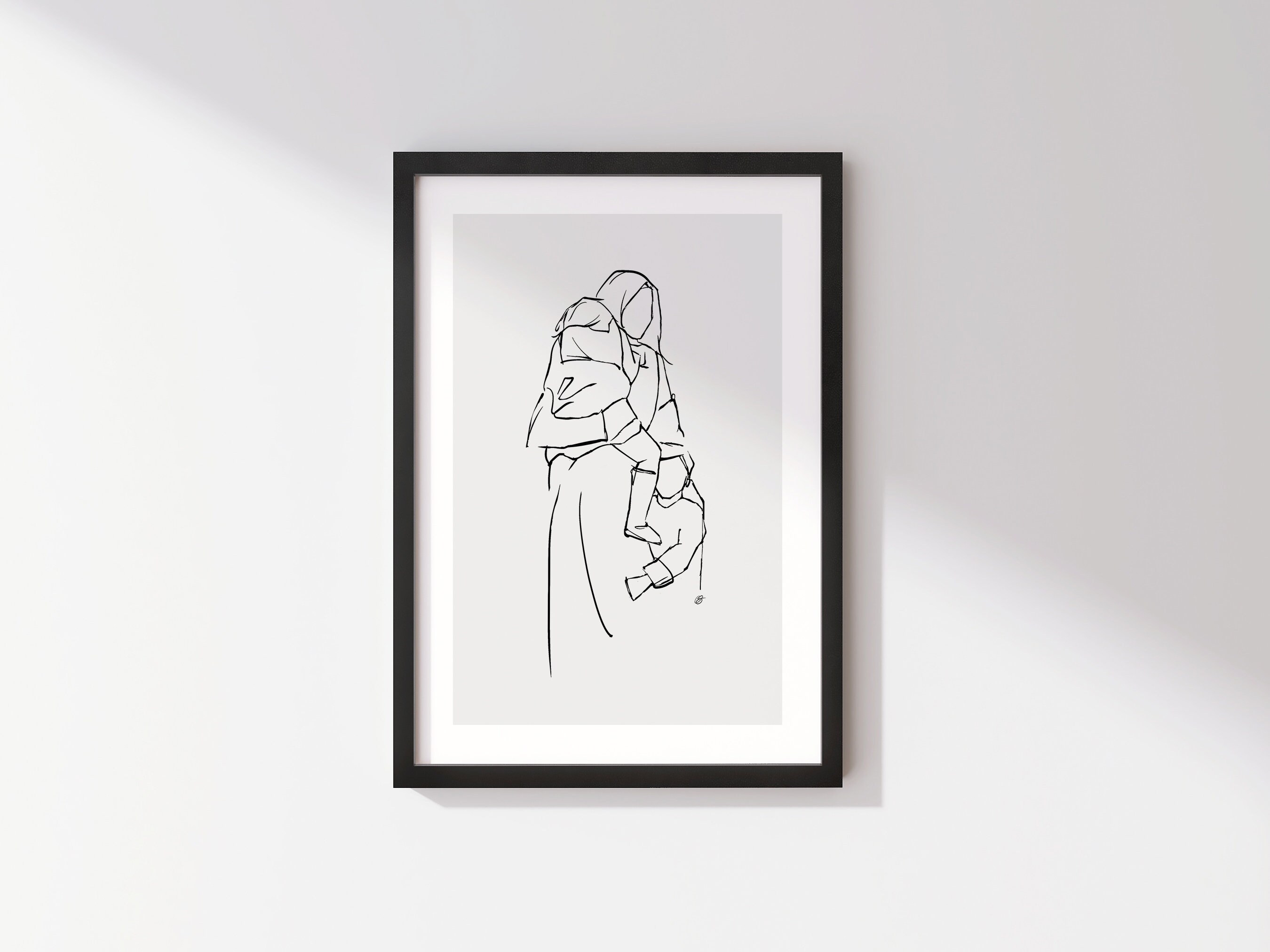 Mothers Day Print, Mother and Children Drawing, Mother and Children ...