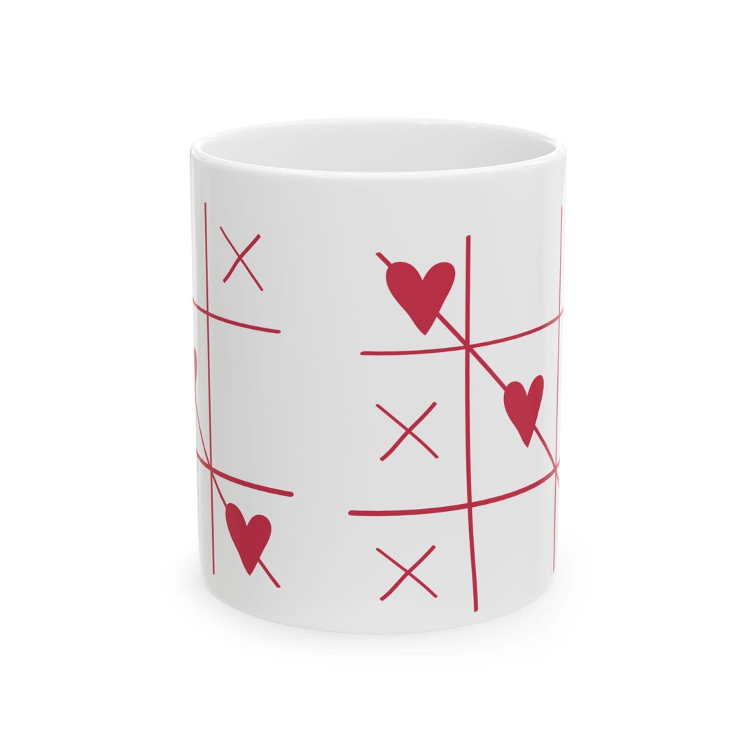 Ceramic Mug With Love Tic Tac Toe Design, Cute Coffee Cup for Valentine ...