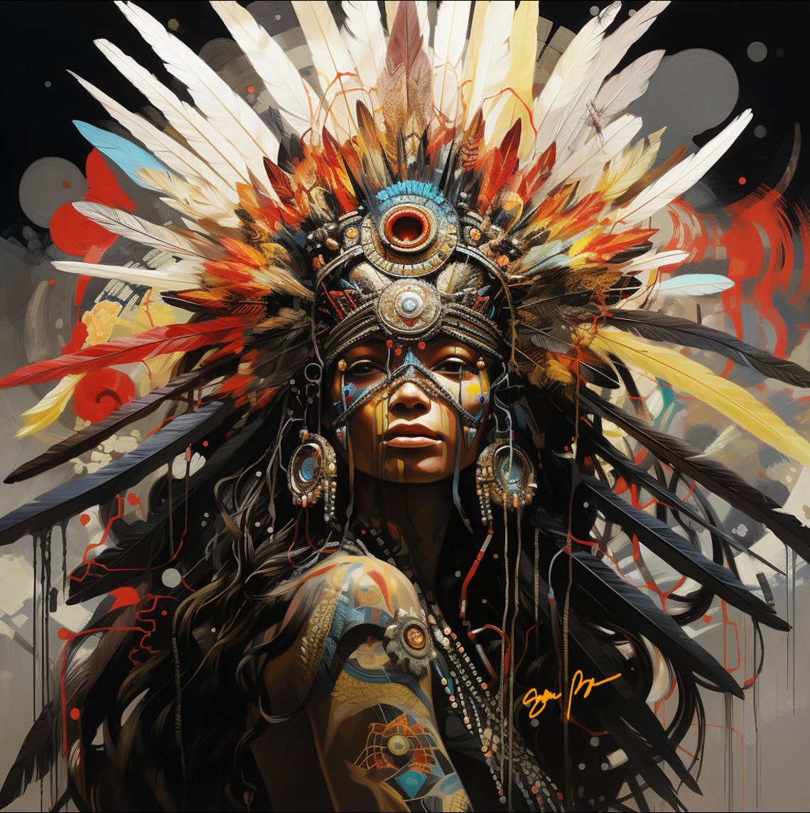 Black Native Woman Warrior Wall Art, Native American, Indian ...