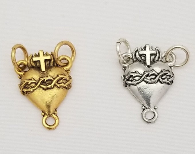 4 Sacred Heart Rosary Connectors Lead & Cadmium Free Antique Pewter or ...
