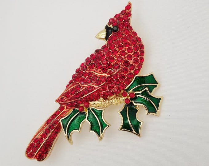 Cardinal Shaped Sparkling Austrian Crystal Brooch/pin, Cardinal Sits on ...