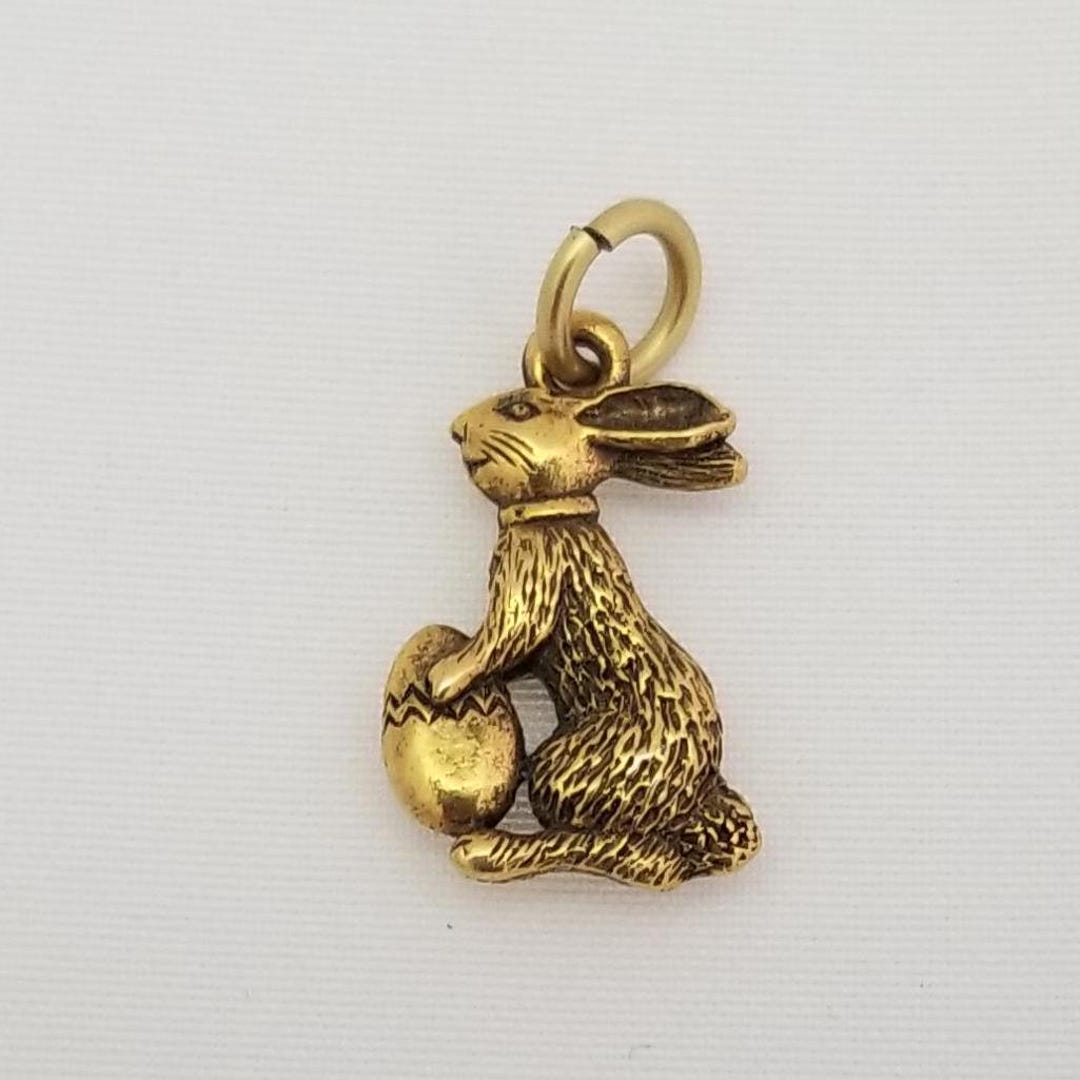 24kt Gold Plated Pewter Rabbit With Egg Charms: USA Made, Pewter, (4 ...
