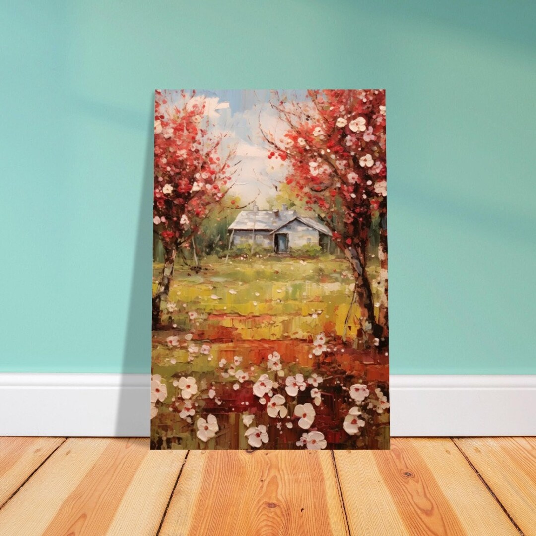 Apple Orchard in Bloom. Mixed Media Painting, Apple Tree Art ...