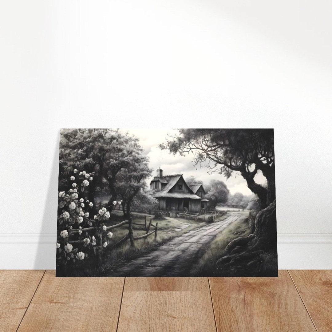 Rustic Style Farmhouse, Charcoal, Farm Art, Premium Semi-glossy Paper ...