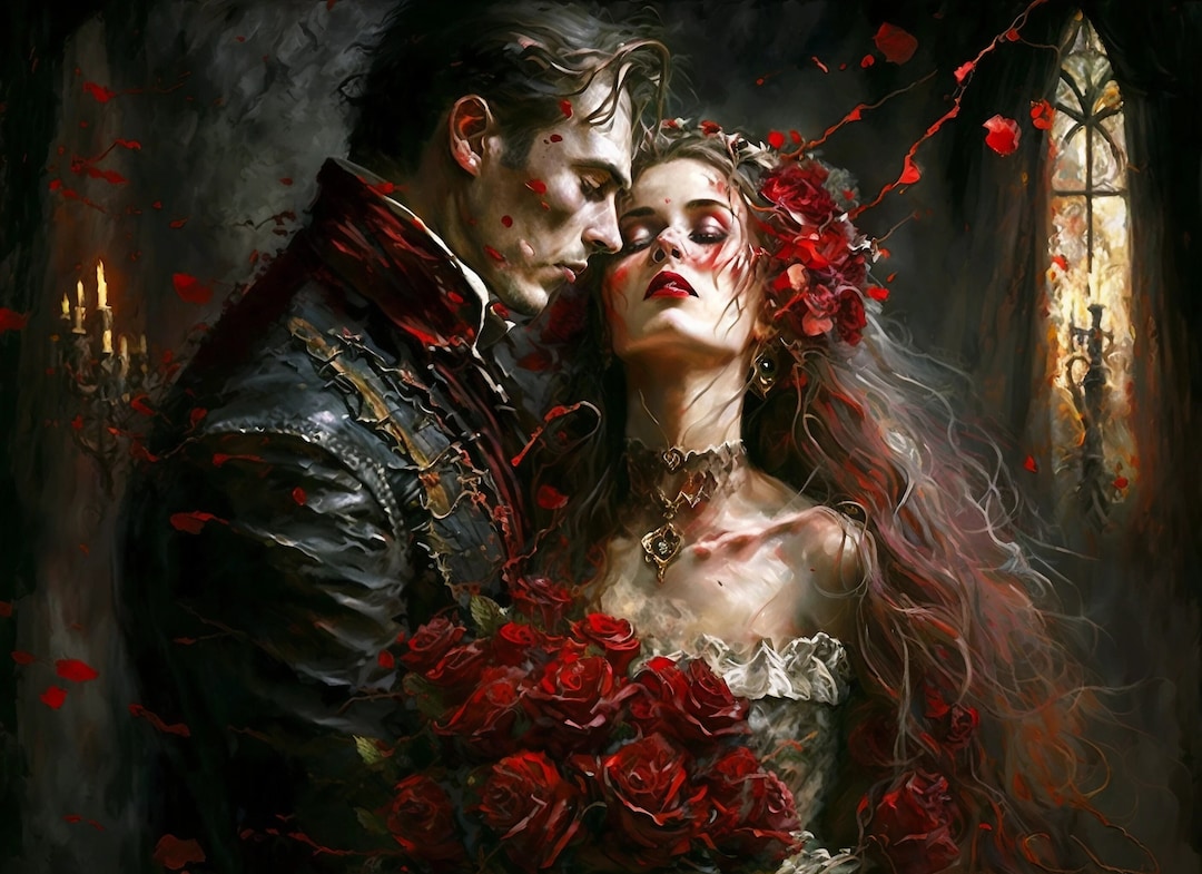 Dracula Inspired Romantic Painting, Roses, Downloadable, Wall Art, Digital Art, Love, PNG ...