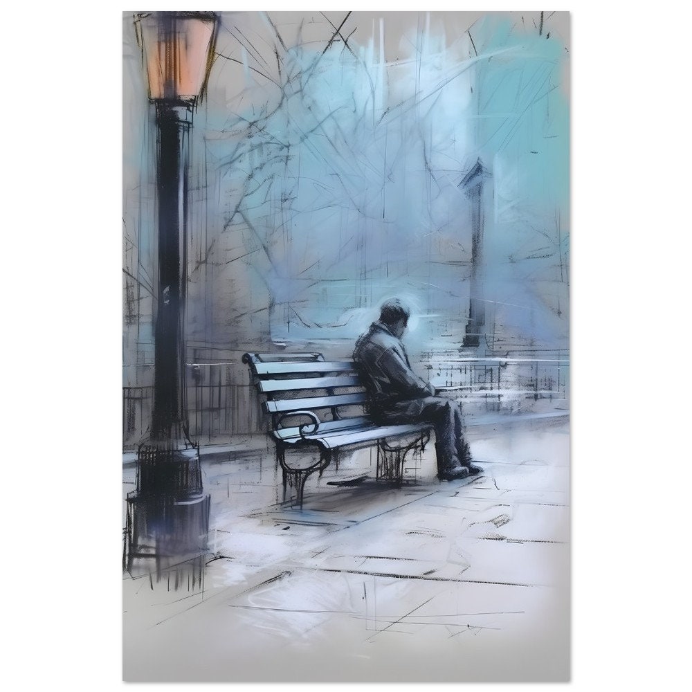 Sad Park Bench. Pastel Painting, Wall Art, Art Print, Premium Semi ...