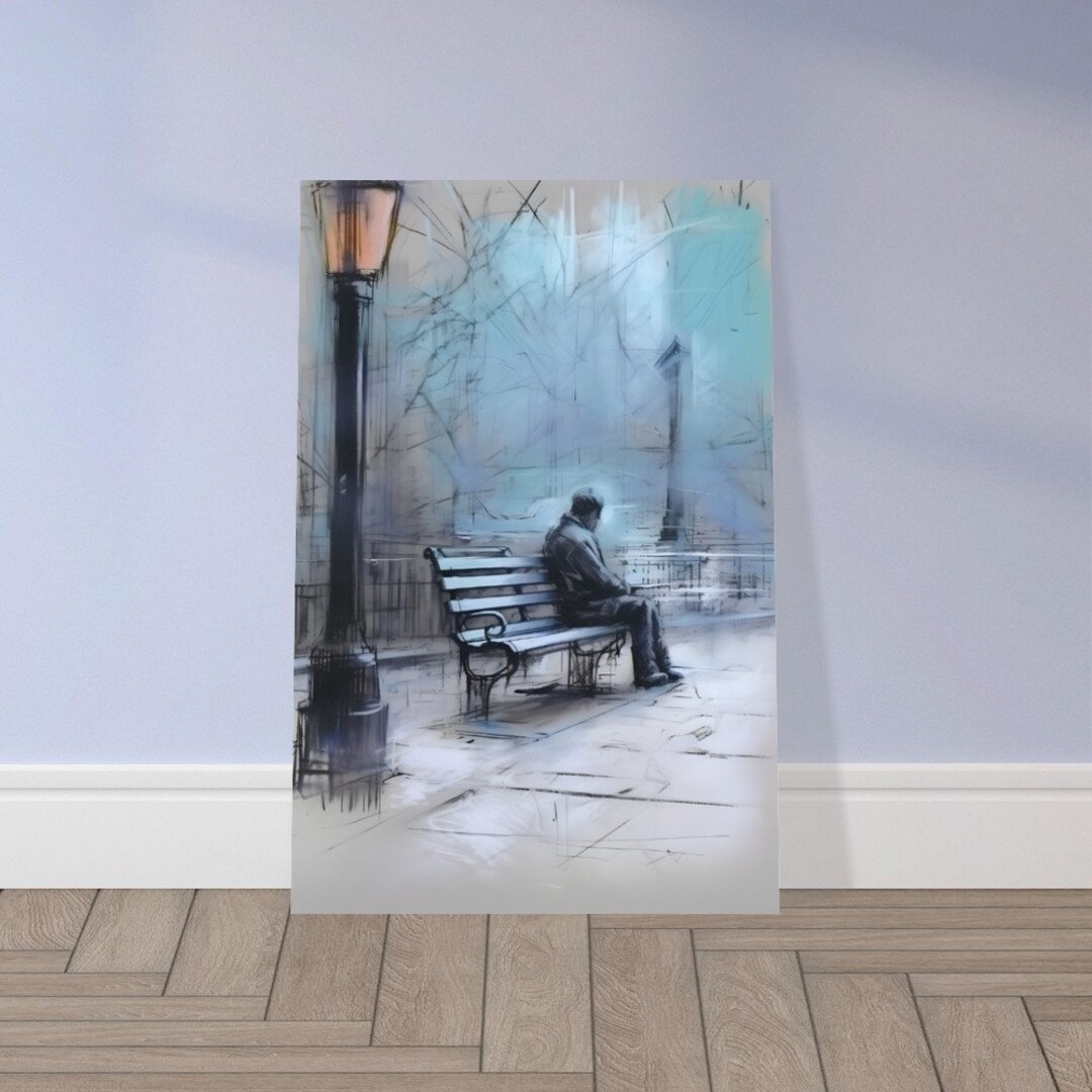 Sad Park Bench. Pastel Painting, Wall Art, Art Print, Premium Semi ...