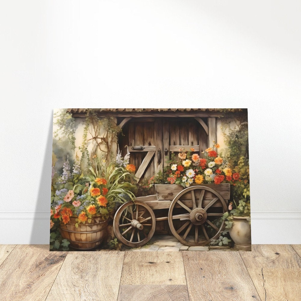 Rustic Flower Garden, Watercolor, Flowers, Farm Style Painting, Premium ...