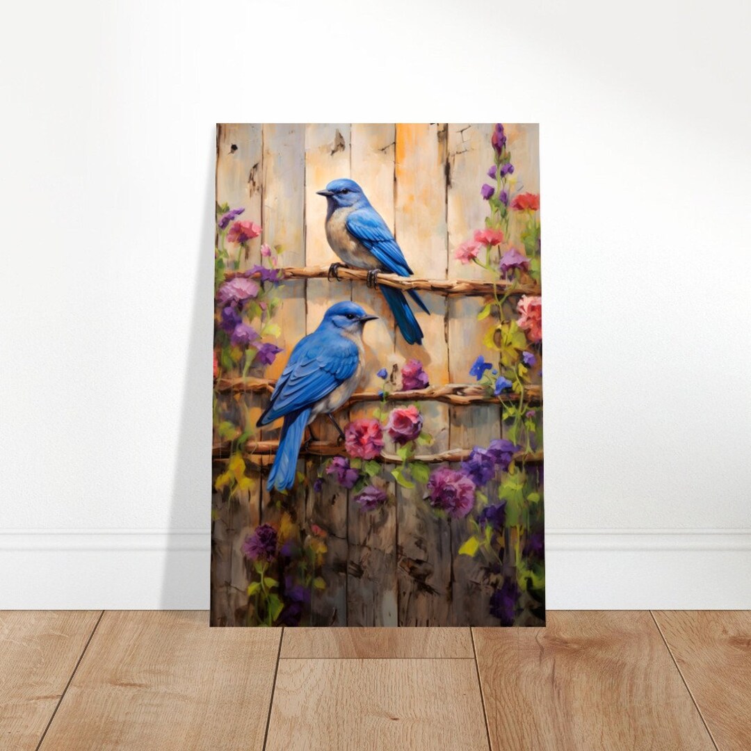 Blue Bird Painting, Bird Painting, Farm Painting, Oil Painting, Blue ...