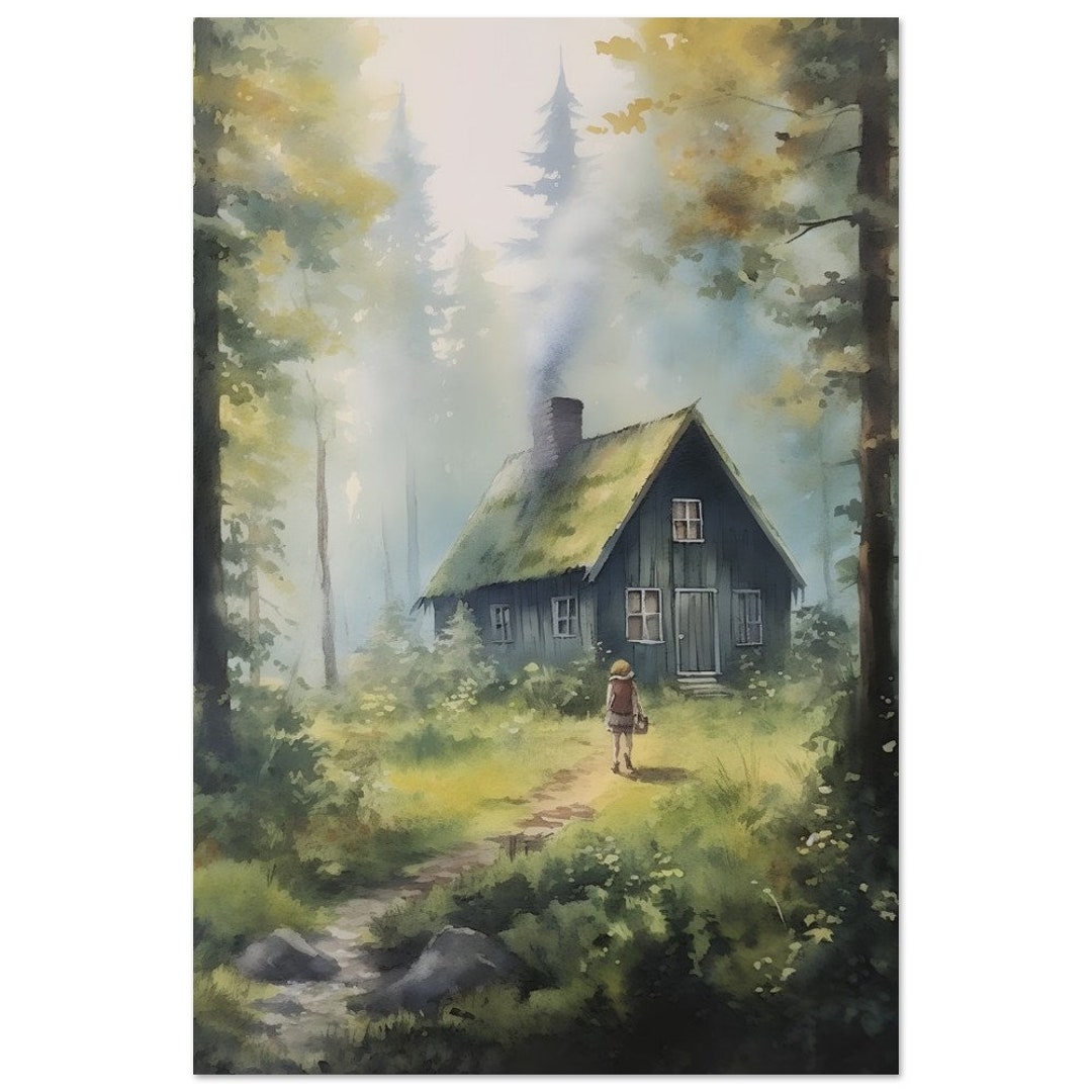 Cabin in the Woods, Cabin Art, Forest Art, Outdoor Art, Wall Art, Art ...