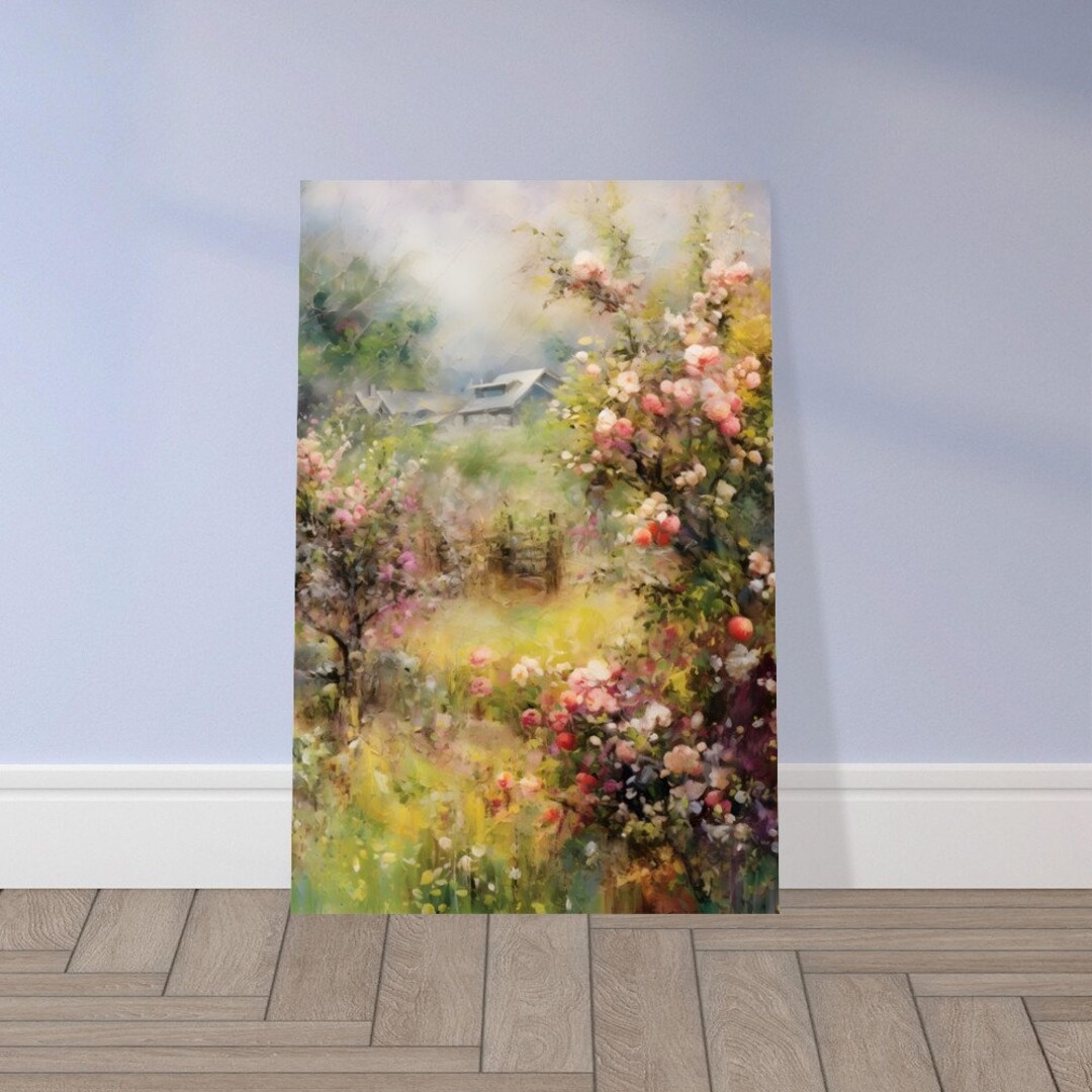 Blossoming Apple Trees, Farm Art, Countryside Art, Farm Painting, Apple ...