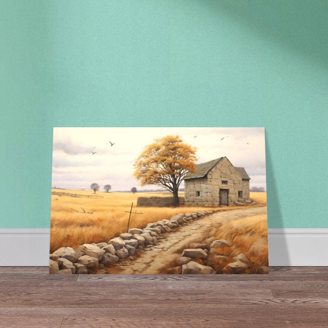 Scenic Concrete Farm House on Wheatfield, Oil Painting, Farm Painting ...