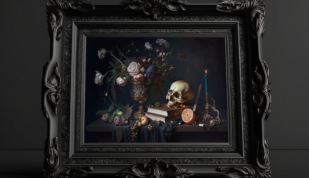 Vanitas Skull and Flower Decay Painting, Digital Art Download, Wall ...