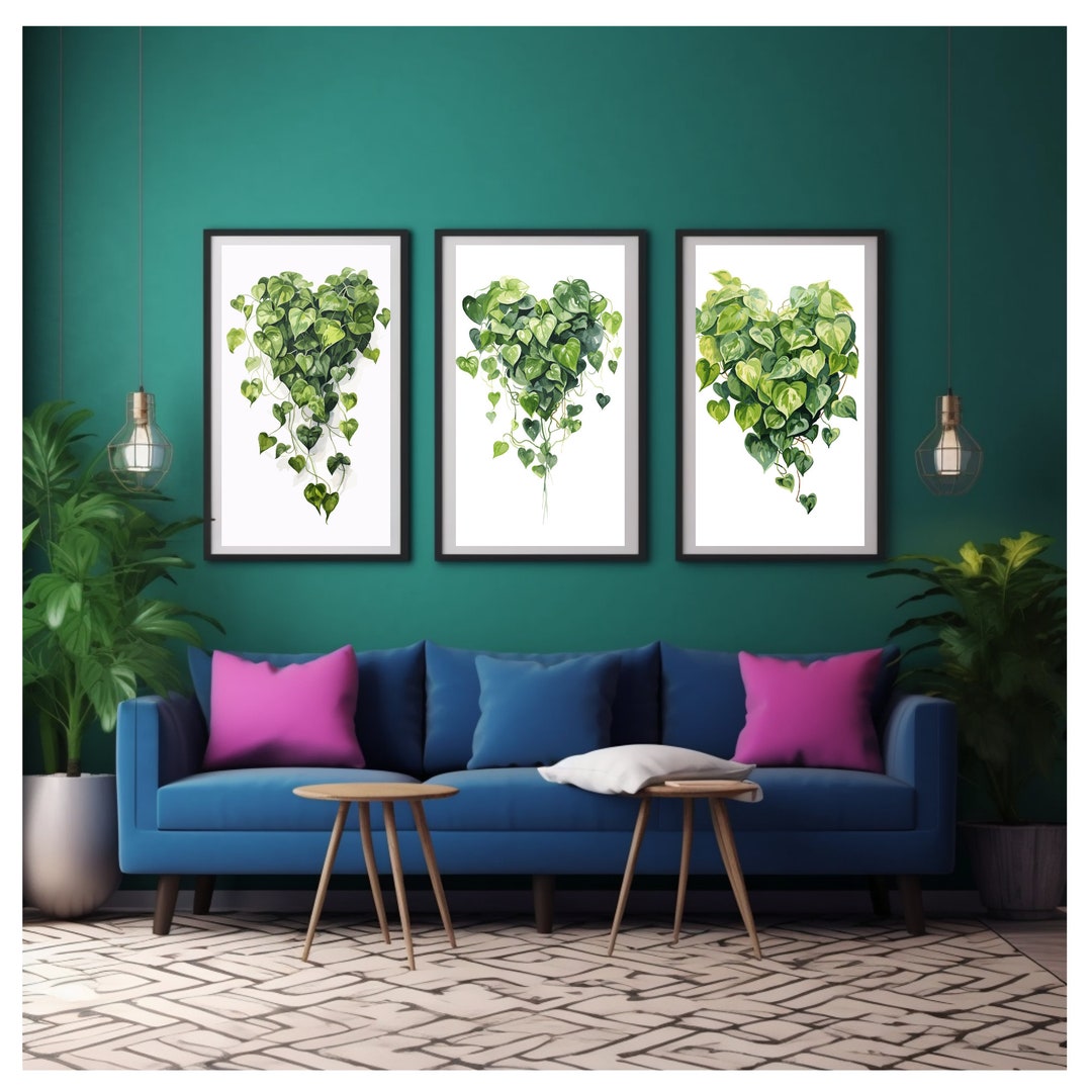 Vibrant Pothos Hearts, Digital Artwork, 3 Image Pack, Instant Download ...