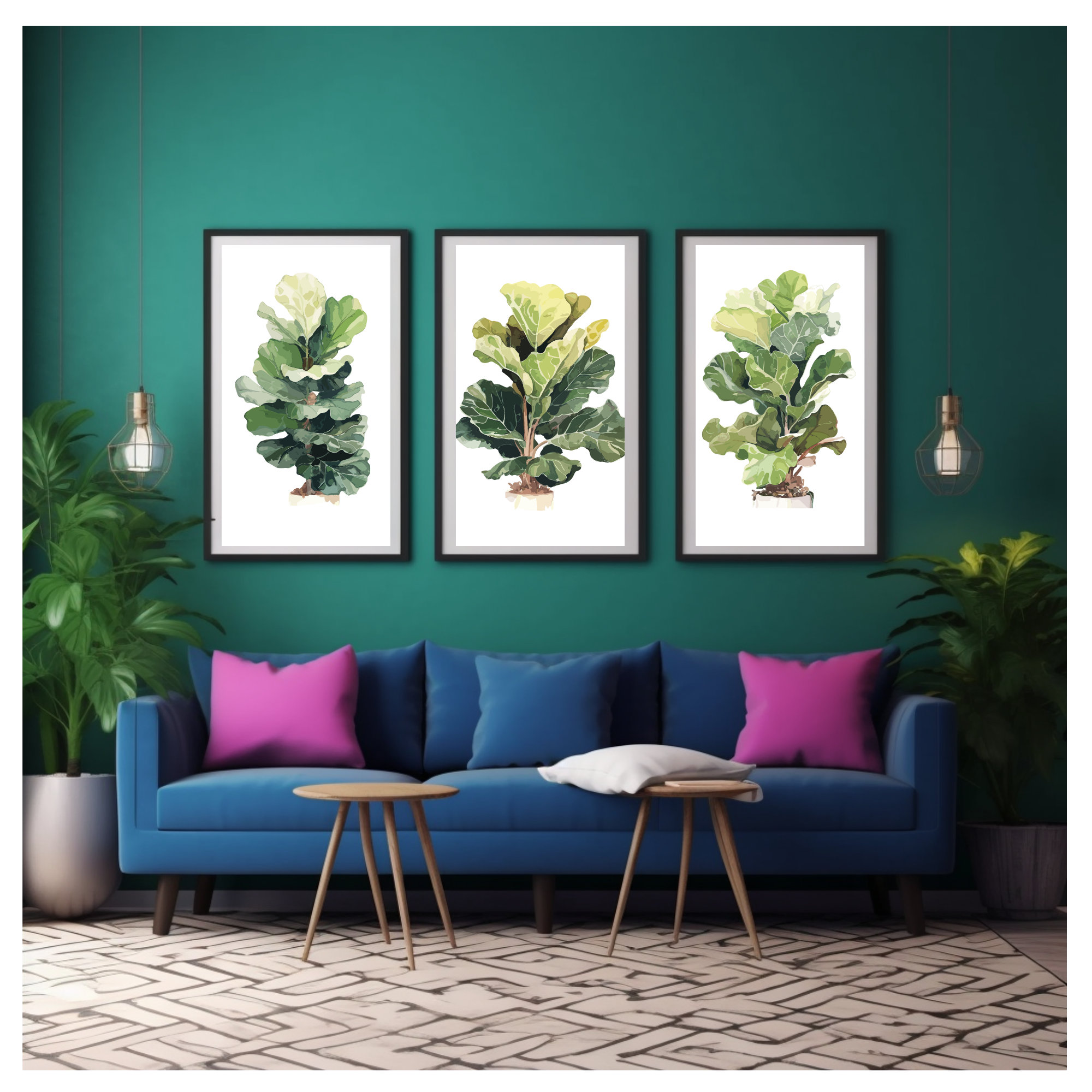 Fiddle Leaf Fig Ensemble, Digital Artwork, Digital Downloads, High ...
