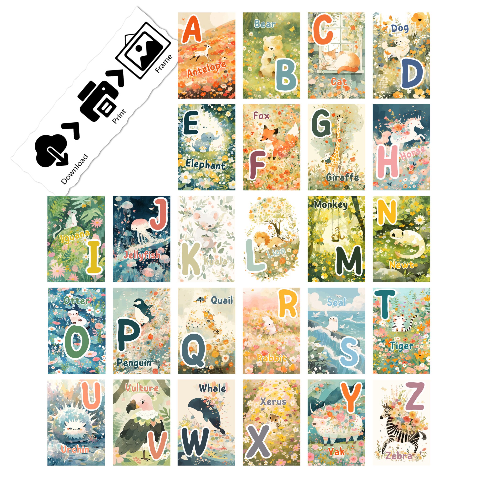 Animal Alphabet Posters, Children's Room or Playroom Décor, Toddler ...