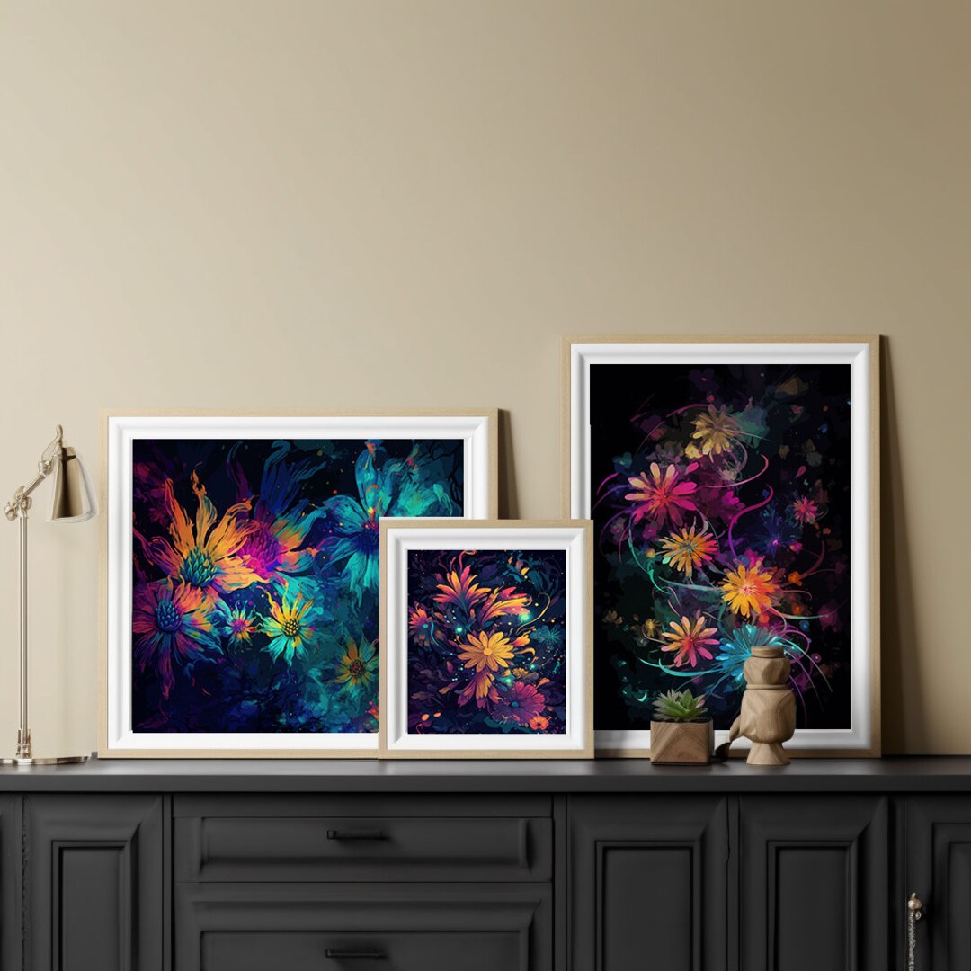 Cosmic Flora Digital Artwork, 3 Piece Gallery Digital Download, Surreal ...