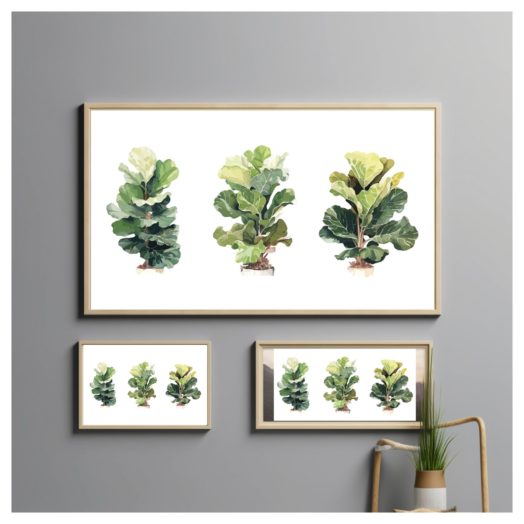 Fiddle Leaf Fig Ensemble, Digital Artwork, Digital Downloads, High ...