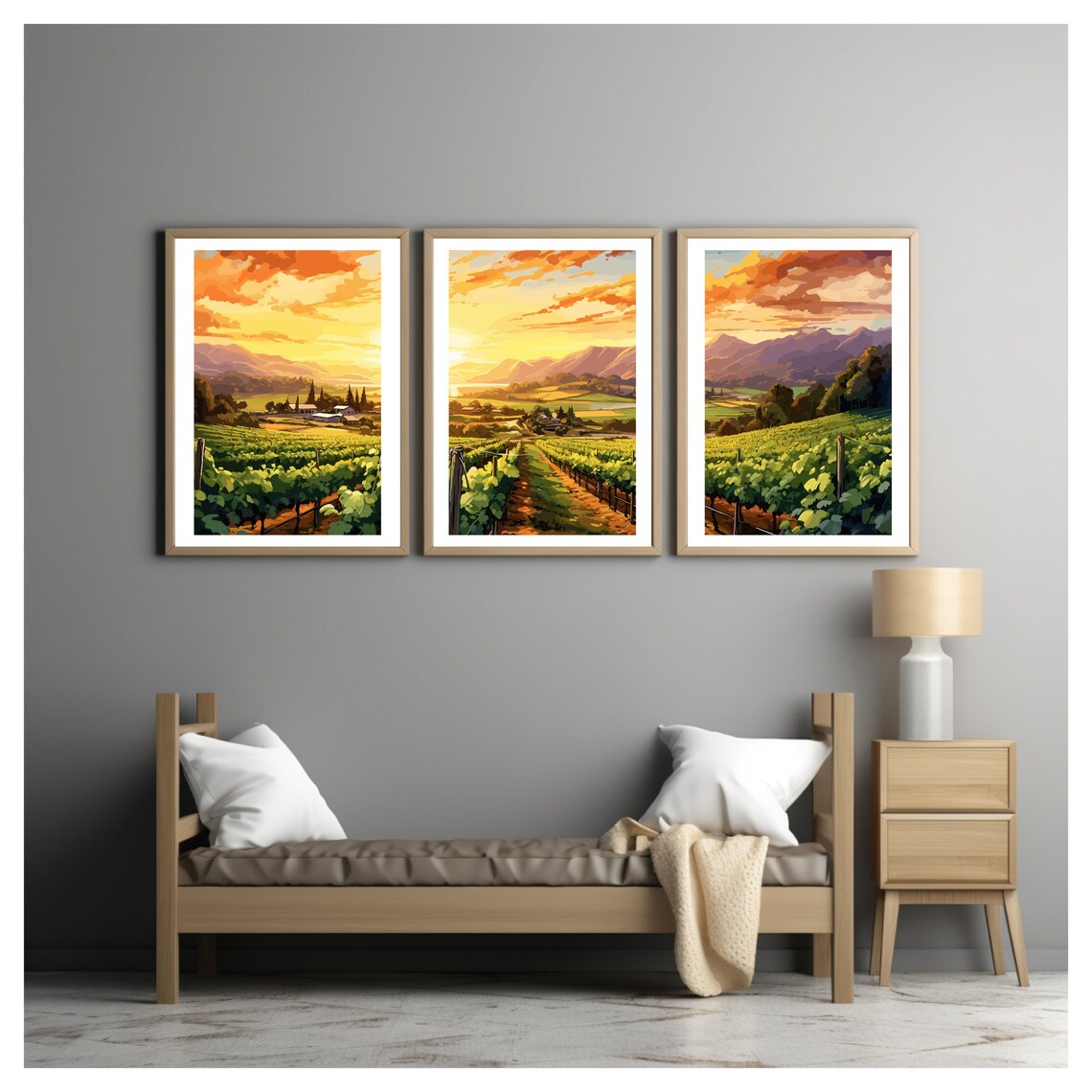 Tranquil Vineyard Twilight Art Print Bundle, Digital Downloads, High-quality Landscape Prints ...