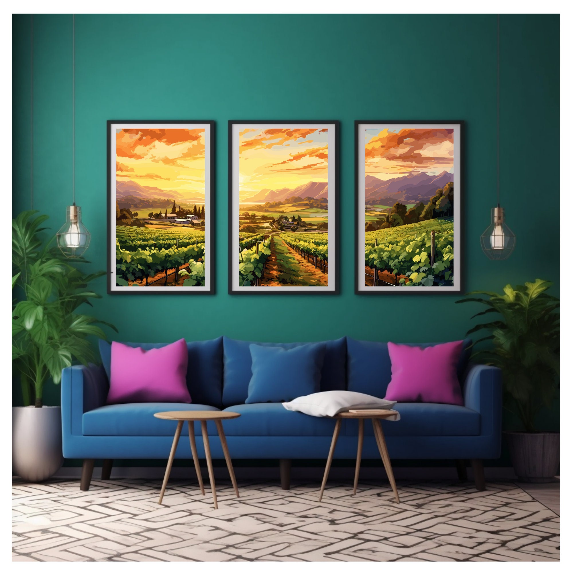 Tranquil Vineyard Twilight Art Print Bundle, Digital Downloads, High-quality Landscape Prints ...