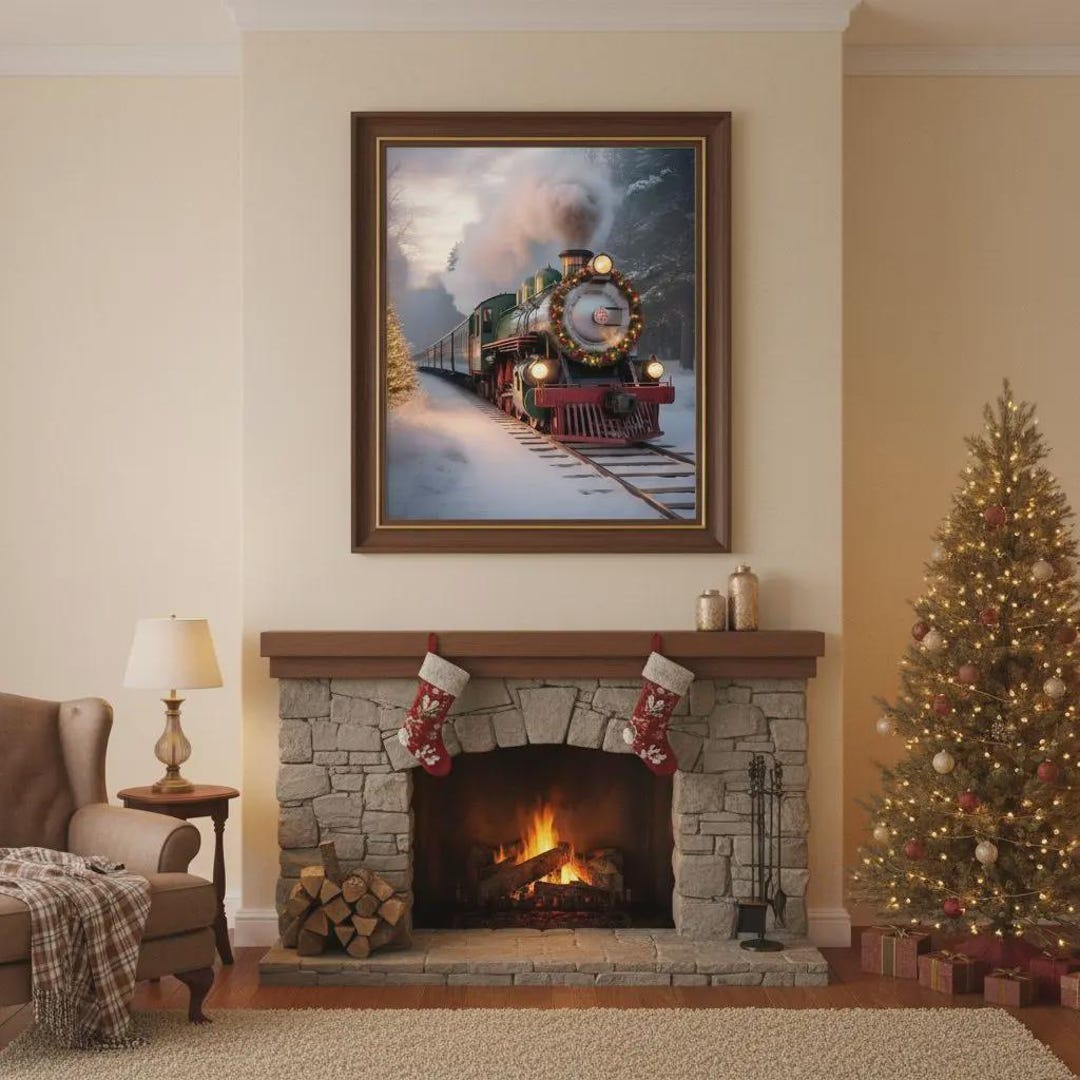 Vintage Christmas Train Printable | Rustic Holiday Wall Art | Snowy ...