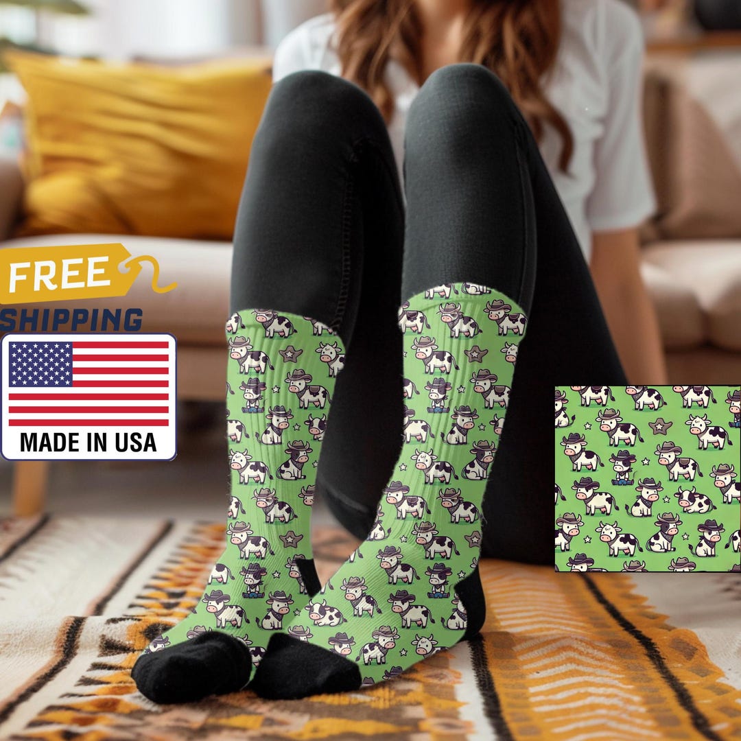 Cowboy Cow Socks -womens Animal Print Gift | Gender Neutral Cow Socks ...