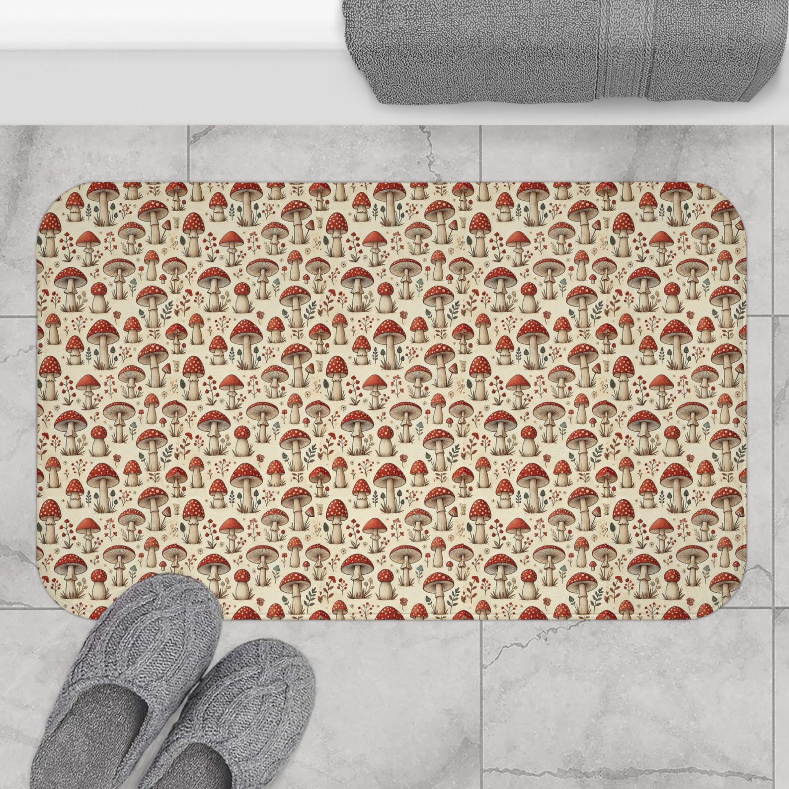 Mushroom Bath Mat - Fun Fungi Bathroom Rug, Whimsical Toadstool Non ...