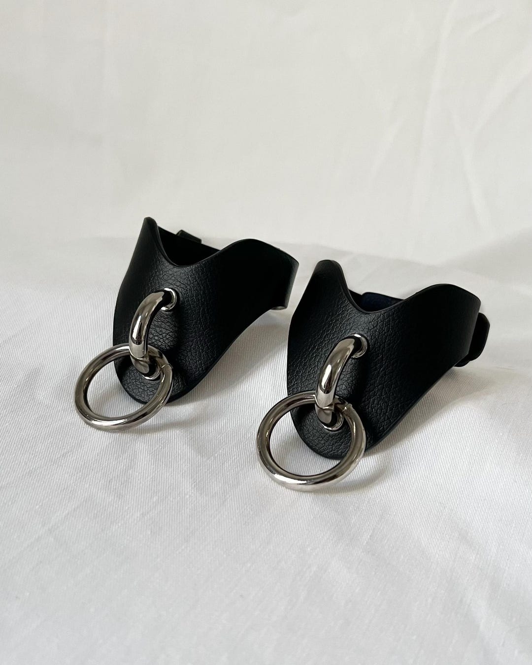 Black Vegan Faux Leather Handcuff Bracelet Rings - Etsy