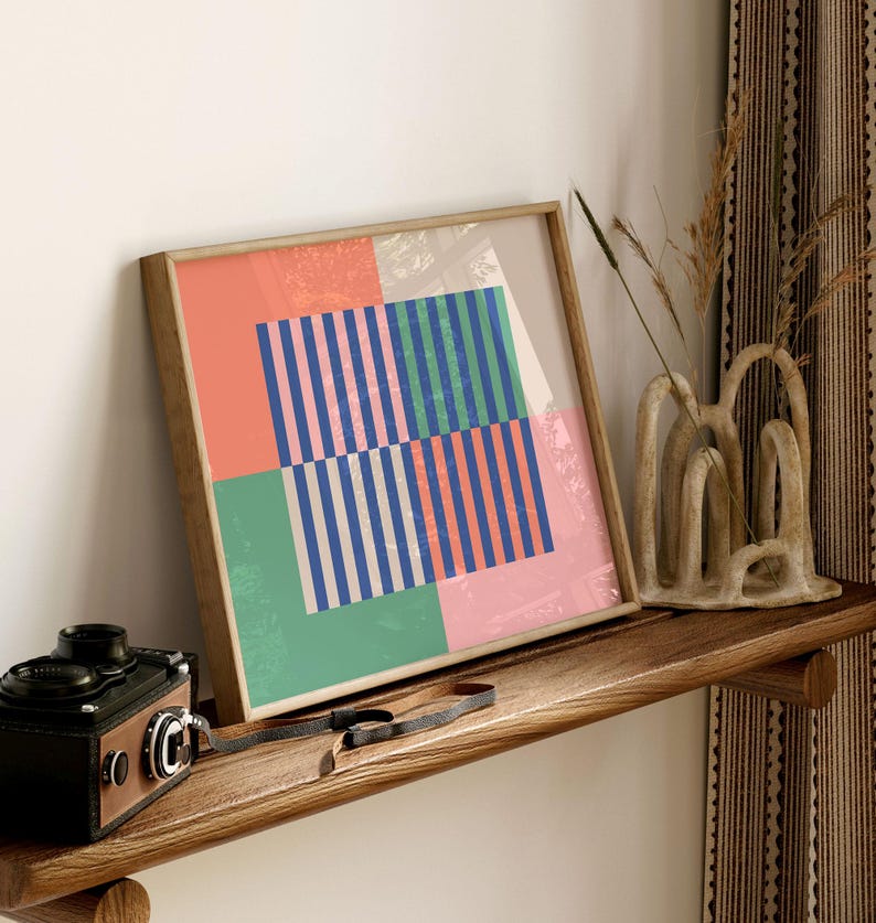 Colorful Square Art Print, Mid Century Modern Square Wall Art ...