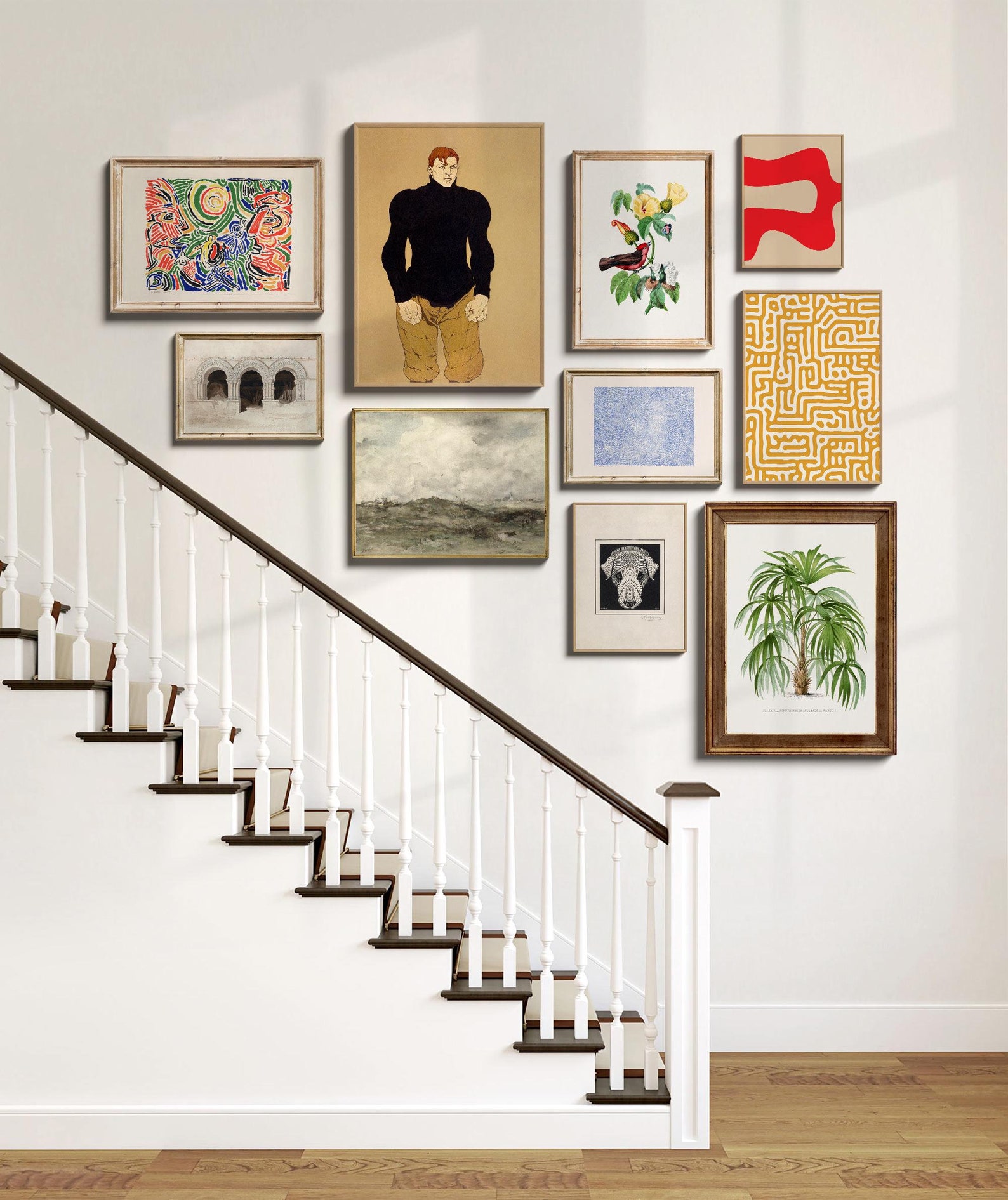 Curated Eclectic Gallery Wall Art Set of 10 Prints, Printable Staircase ...